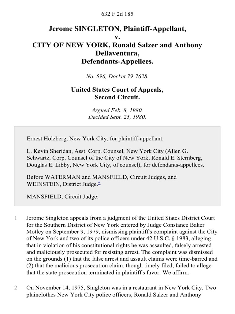 Jerome Singleton v. City of New York, Ronald Salzer and Anthony ...