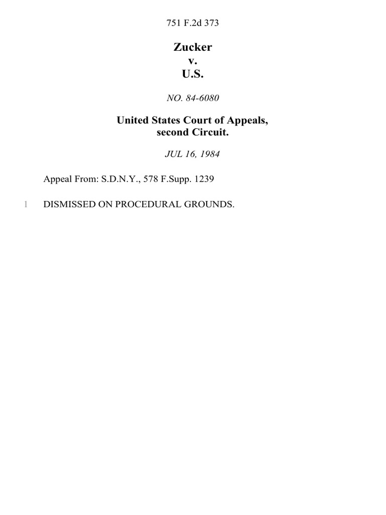 Zucker v. United States, 751 F.2d 373, 2d Cir. (1984) | PDF