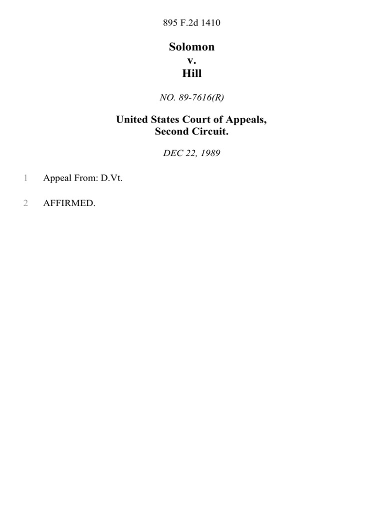 Solomon v. Hill, 895 F.2d 1410, 2d Cir. (1989) | PDF