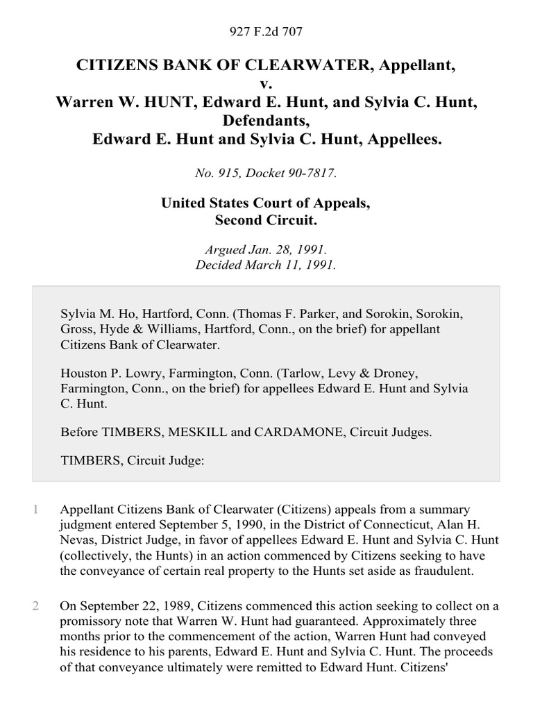 Citizens Bank of Clearwater v. Warren W. Hunt, Edward E. Hunt, and ...