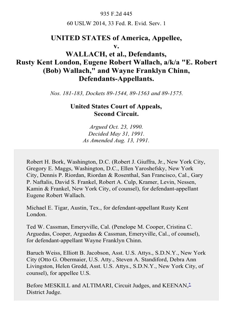 United States v. Wallach, Rusty Kent London, Eugene Robert Wallach, A/K ...