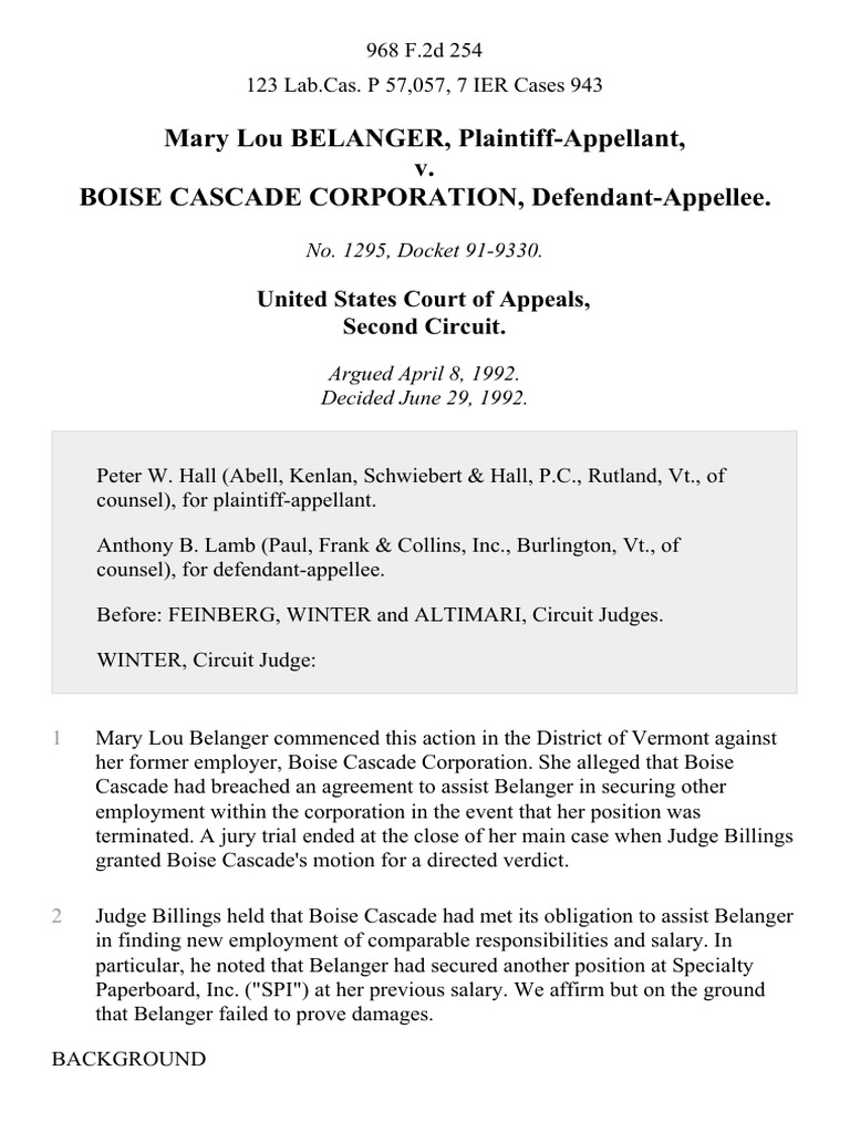 Mary Lou Belanger v. Boise Cascade Corporation, 968 F.2d 254, 2d Cir ...