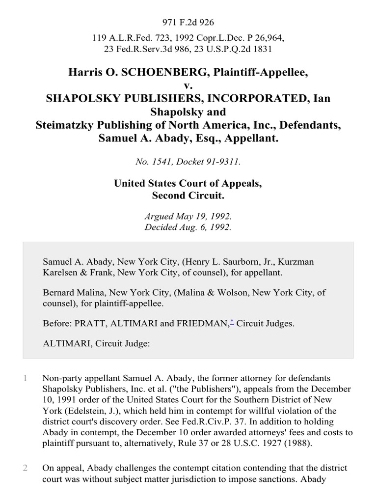 Harris O. Schoenberg v. Shapolsky Publishers, Incorporated, Ian ...