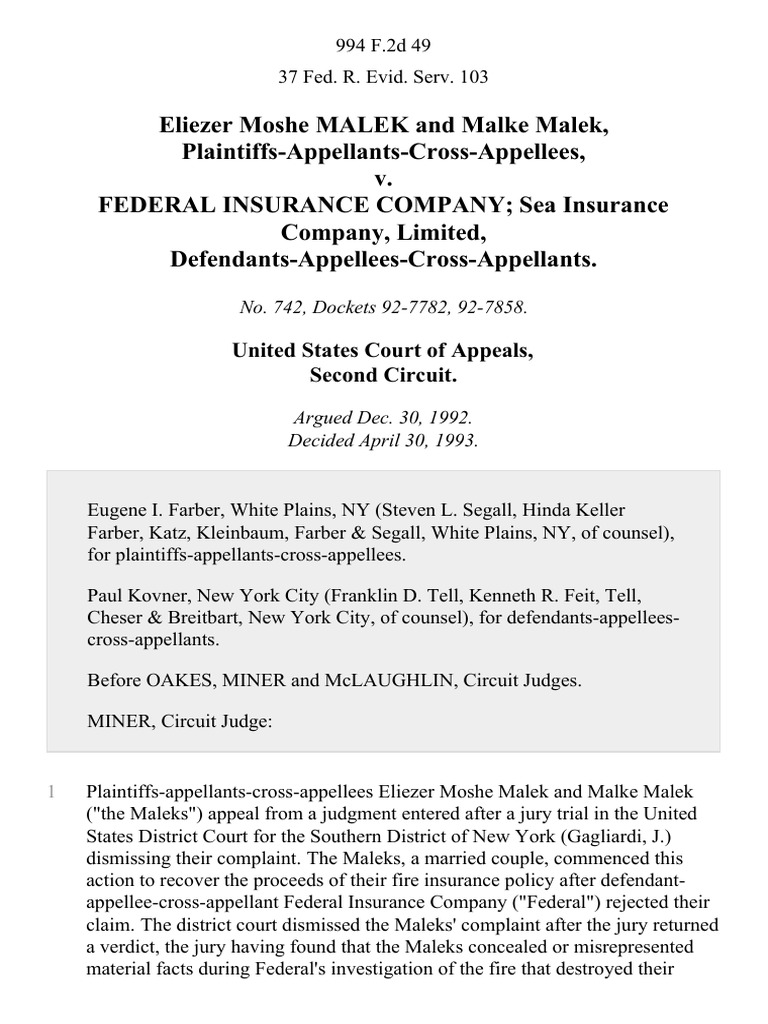 Eliezer Moshe Malek and Malke Malek, Plaintiffs-Appellants-Cross ...