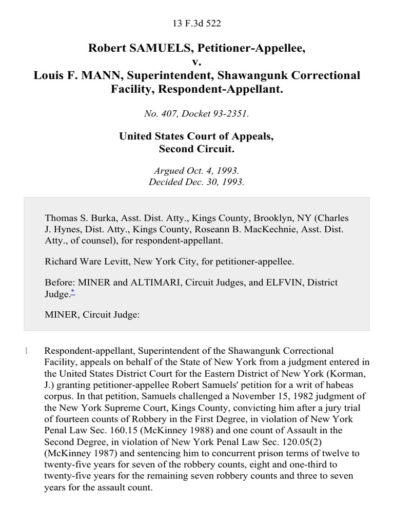 Robert Samuels v. Louis F. Mann, Superintendent, Shawangunk ...