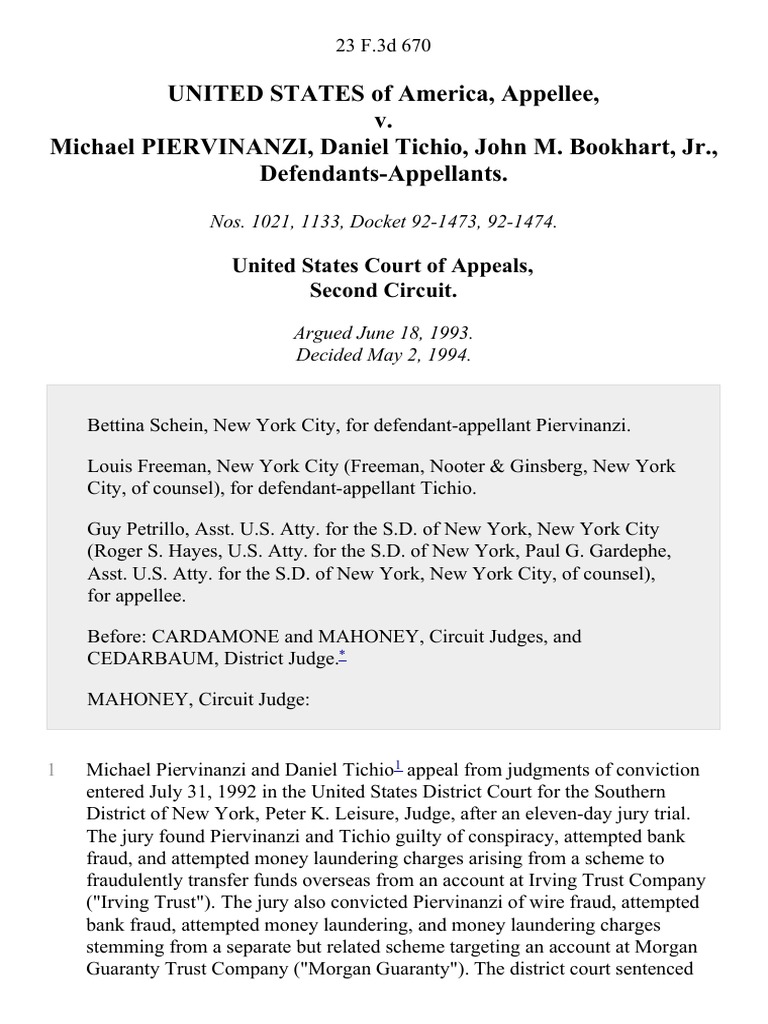United States v. Michael Piervinanzi, Daniel Tichio, John M. Bookhart ...