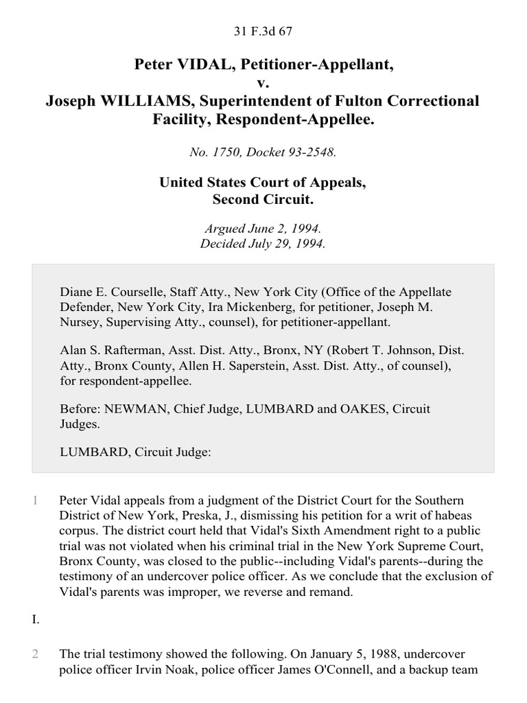 Peter Vidal v. Joseph Williams, Superintendent of Fulton Correctional ...
