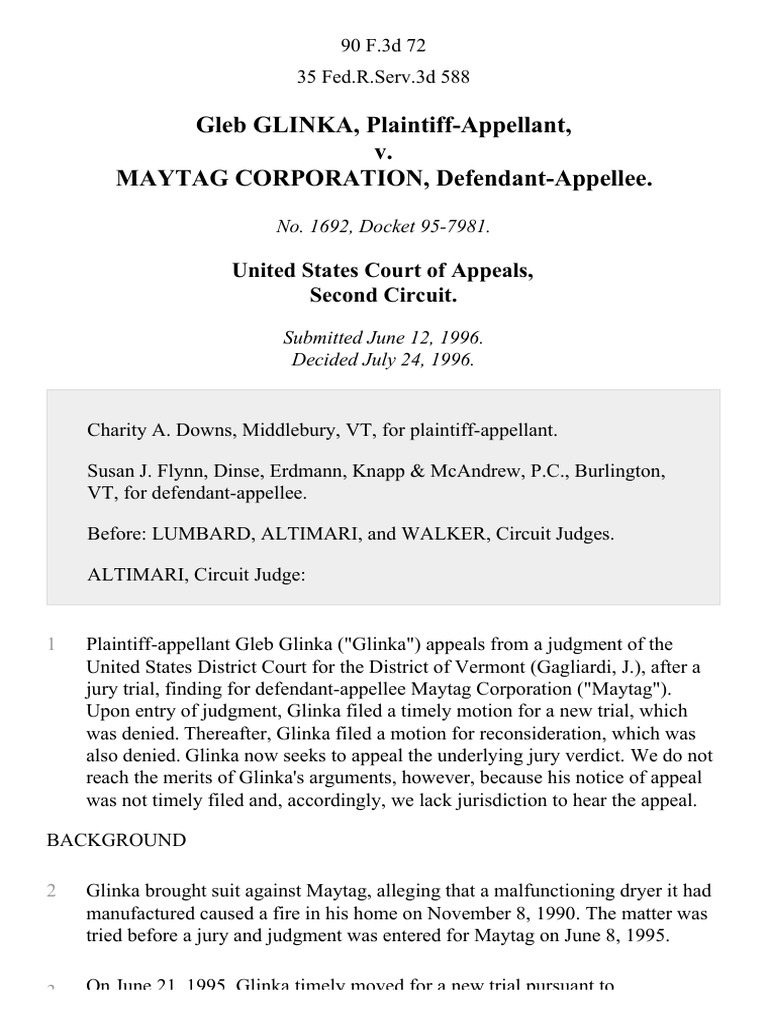 Glinka v. Maytag: Appeal Dismissed | PDF | Supreme Court Of The United ...