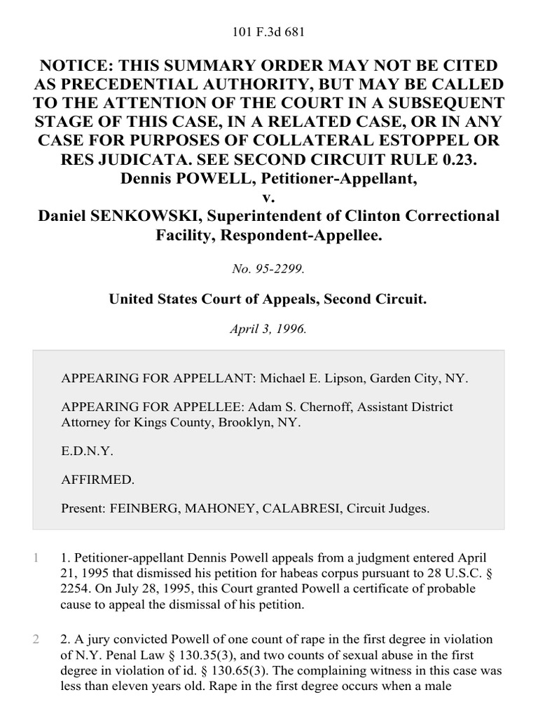 Dennis Powell v. Daniel Senkowski, Superintendent of Clinton ...