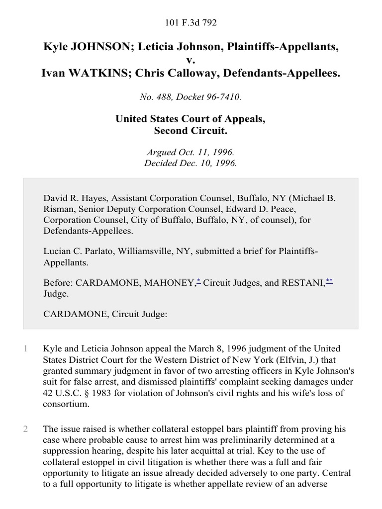 Kyle Johnson Leticia Johnson v. Ivan Watkins Chris Calloway, 101 F.3d ...