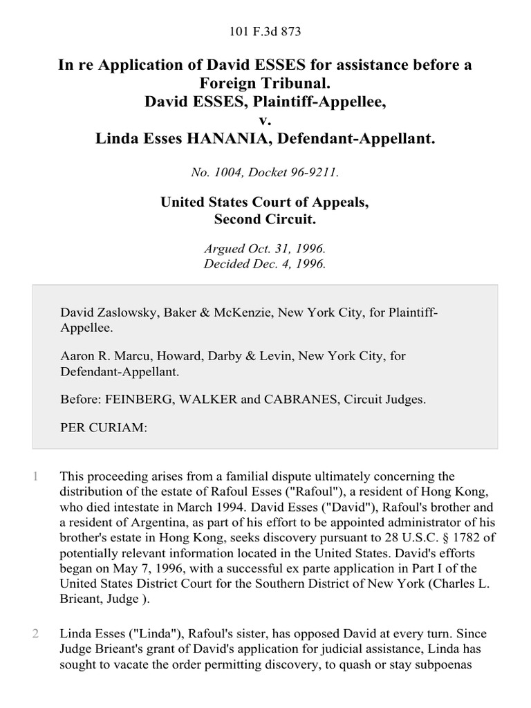 In Re Application of David Esses For Assistance Before A Foreign ...
