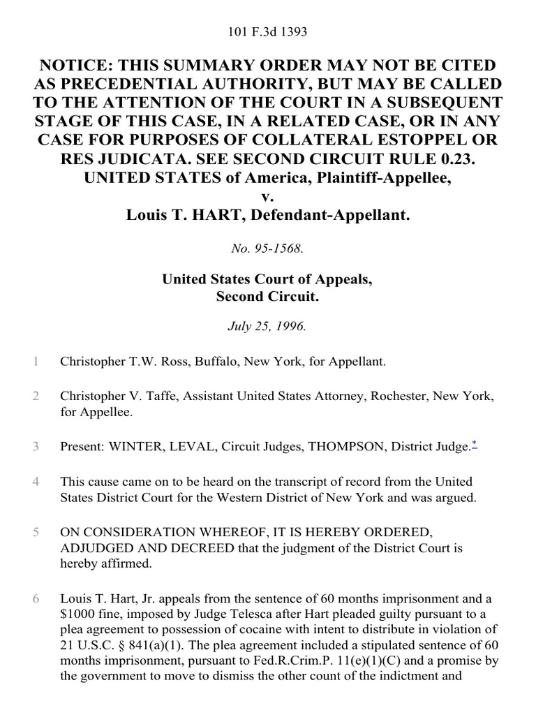 United States v. Louis T. Hart, 101 F.3d 1393, 2d Cir. (1996) | PDF ...