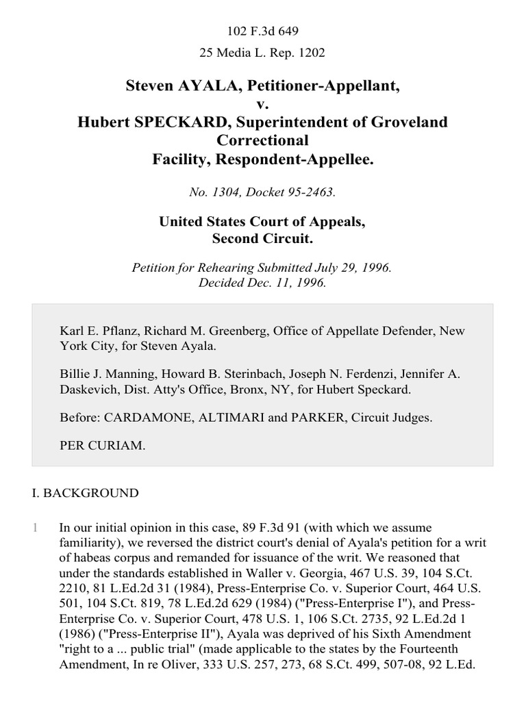 Steven Ayala v. Hubert Speckard, Superintendent of Groveland ...