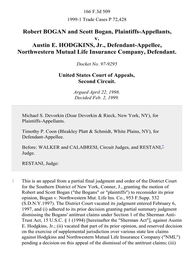 Robert Bogan and Scott Bogan v. Austin E. Hodgkins, JR., Northwestern Mutual Life Insurance ...