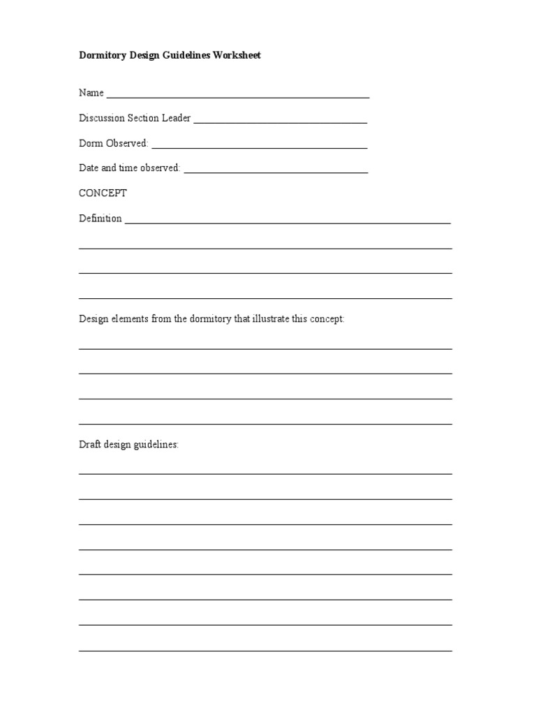 Dormitory Design Guidelines Worksheet | PDF