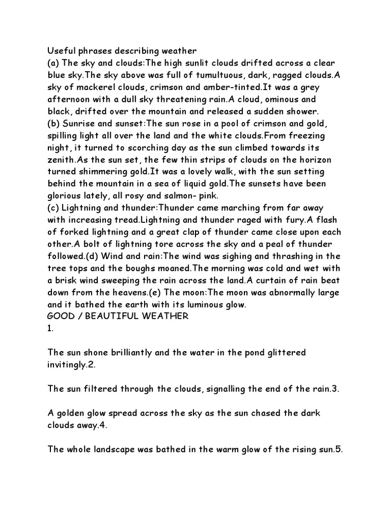 Useful Phrases Describing Weather | PDF | Sky | Thunder