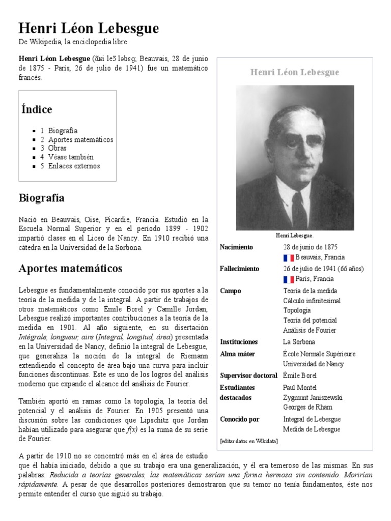 Henri Léon Lebesgue | PDF | Análisis | Análisis matemático