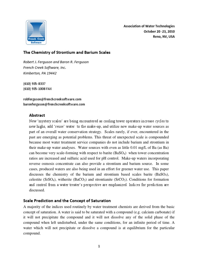 The Chemistry of Strontium and Barium Scales AWT 2010 | PDF ...