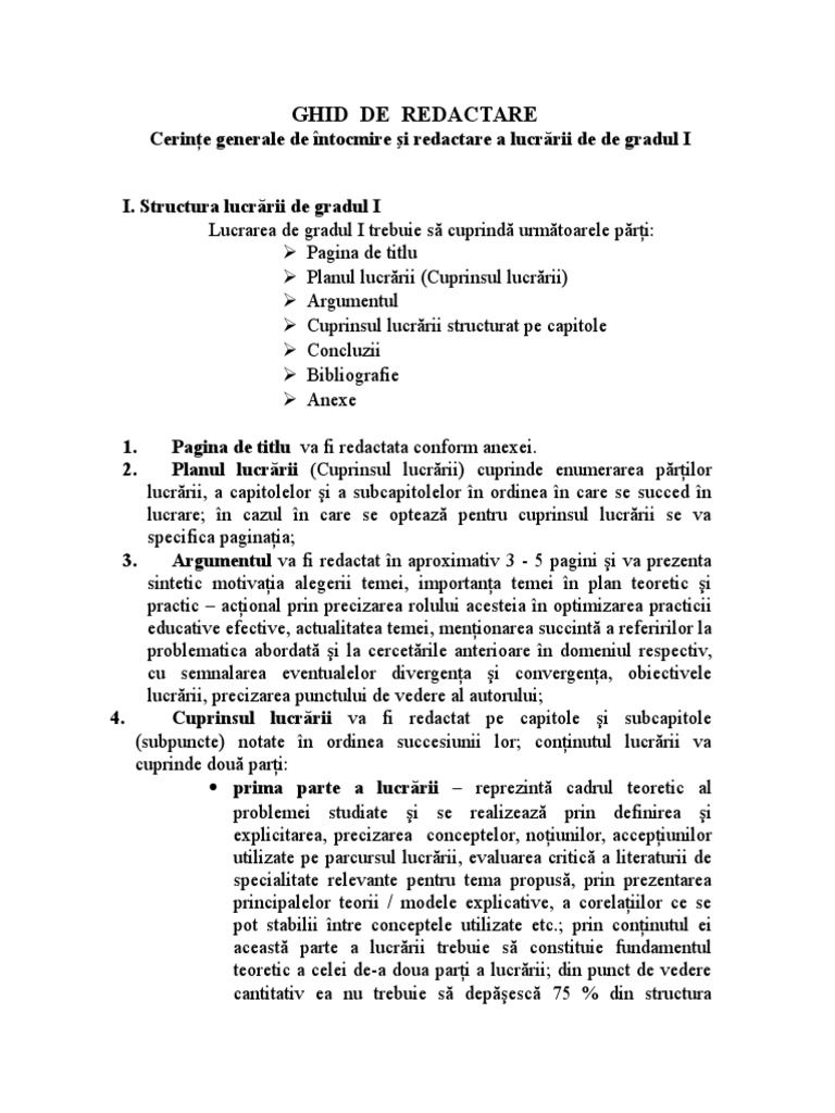 Ghid de Redactare Lucrare Gradul I | PDF