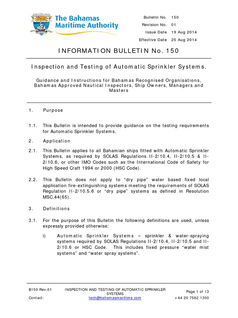 Information Bulletin No. 150: Inspection and Testing of Automatic ...