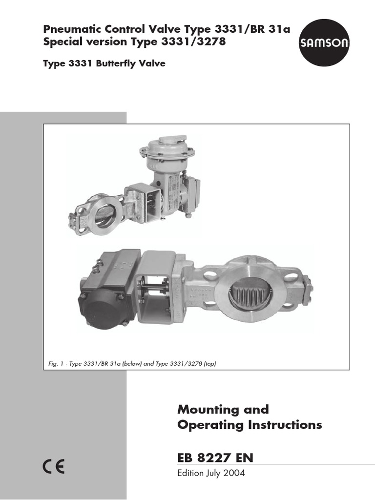 Pneumatic Control Valve Type 3331/BR 31a Special Version Type 3331/3278 ...
