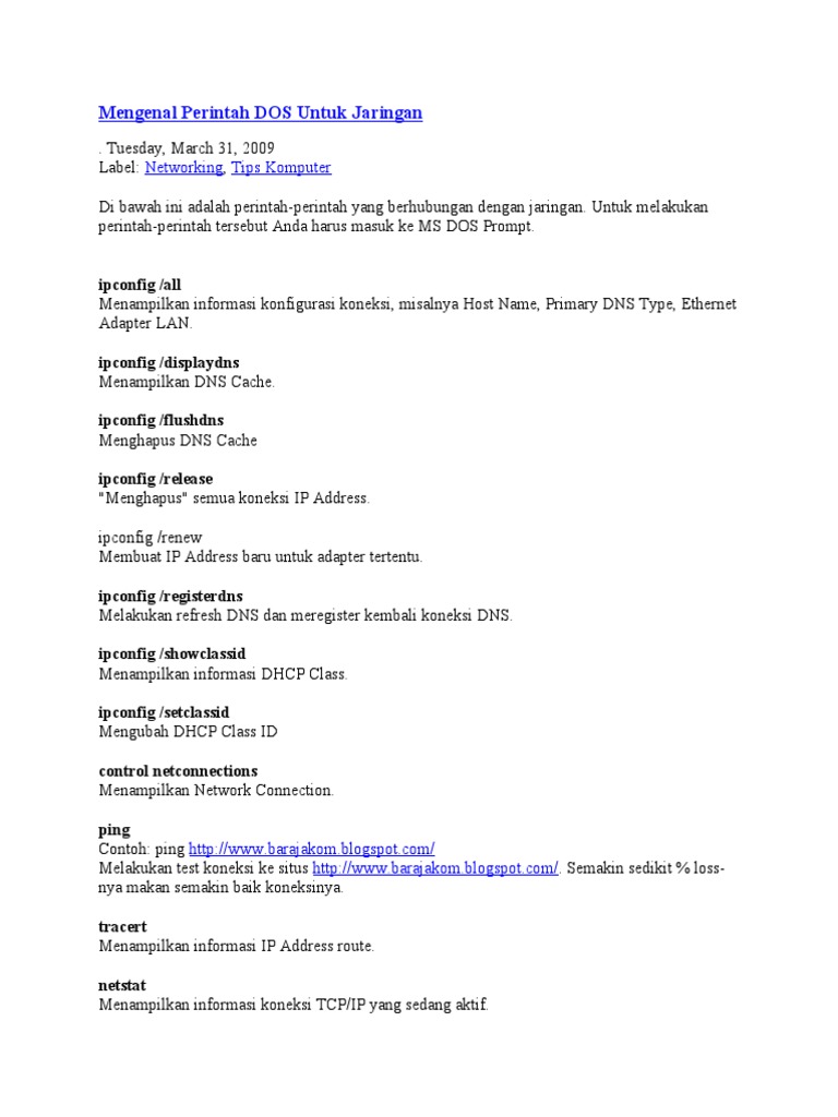 Mengenal Perintah DOS Untuk Jaringan | PDF