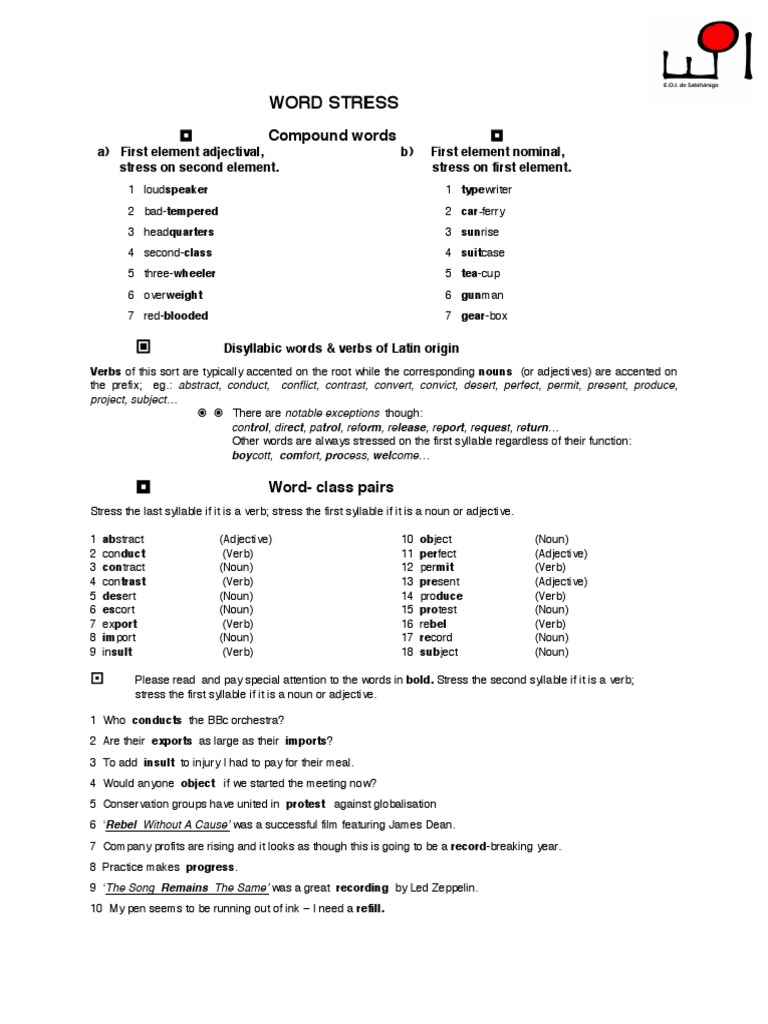 Word Stress: Compound Words | PDF | Stress (Linguistics) | Adjective