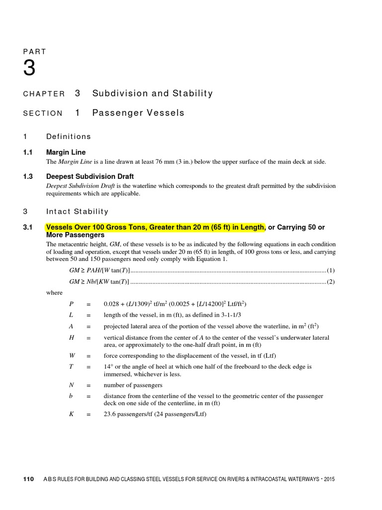 3 Subdivision and Stability 1 Passenger Vessels: 1 Definitions | PDF ...
