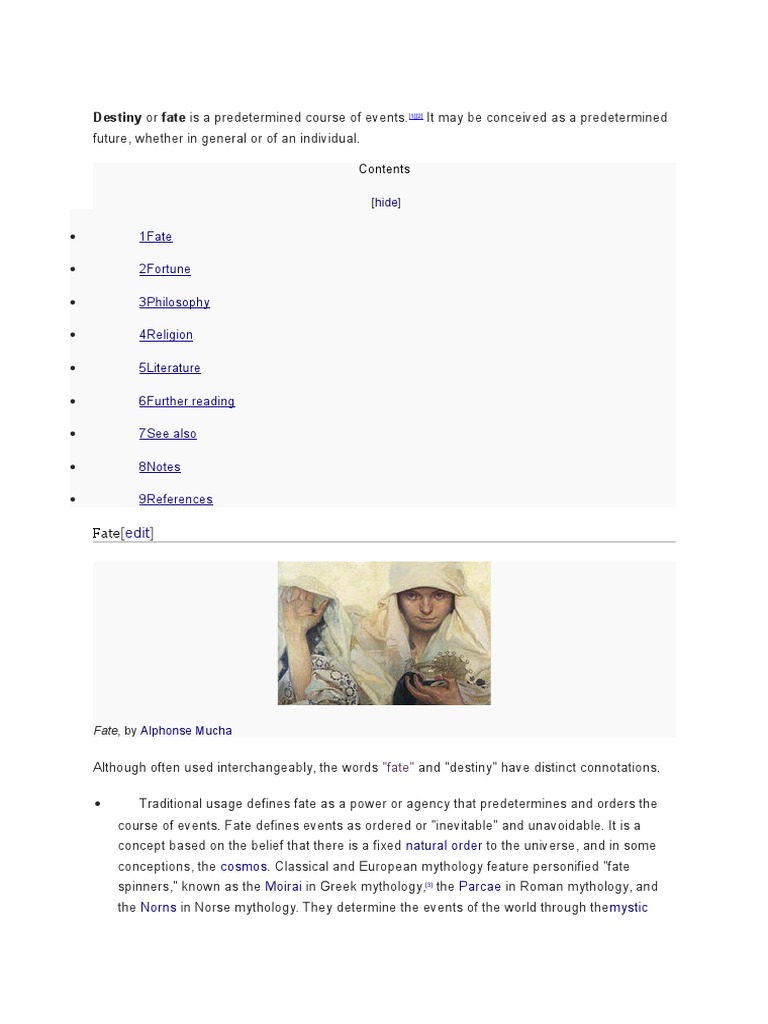 Fate and destiny: predetermined or determined by free will | PDF ...