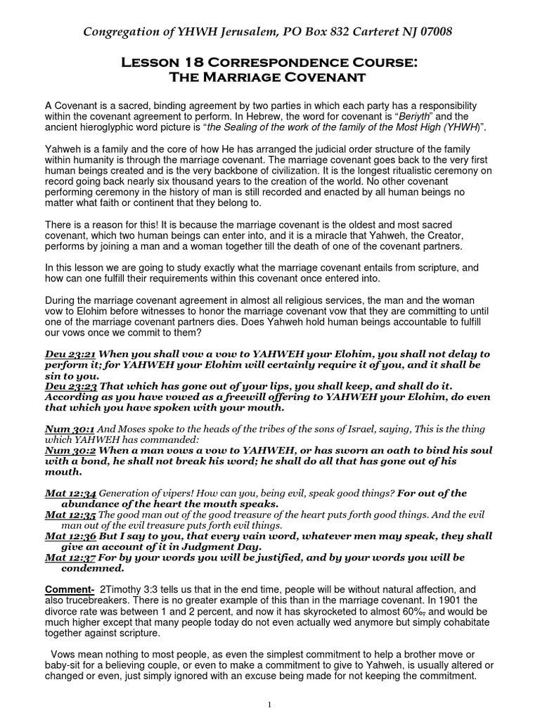 Lesson 18 - The Marriage Covenant | Covenant (Biblical) | Engagement