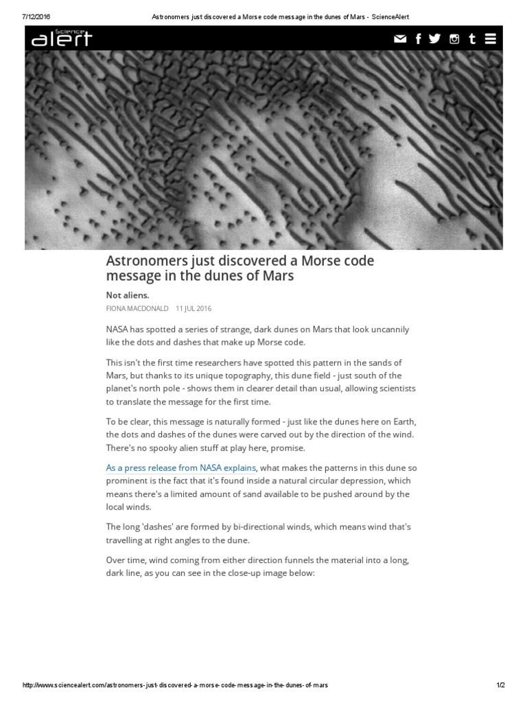 Astronomers Just Discovered A Morse Code Message in The Dunes of Mars ...