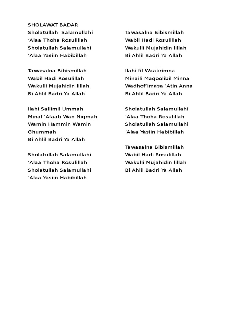 SHOLAWAT | PDF | Foreign Language Studies | Religion & Spirituality