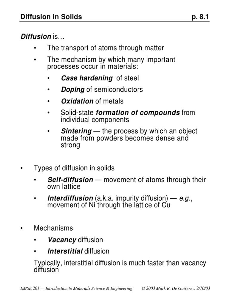 Diffusion Notes | PDF | Diffusion | Materials Science