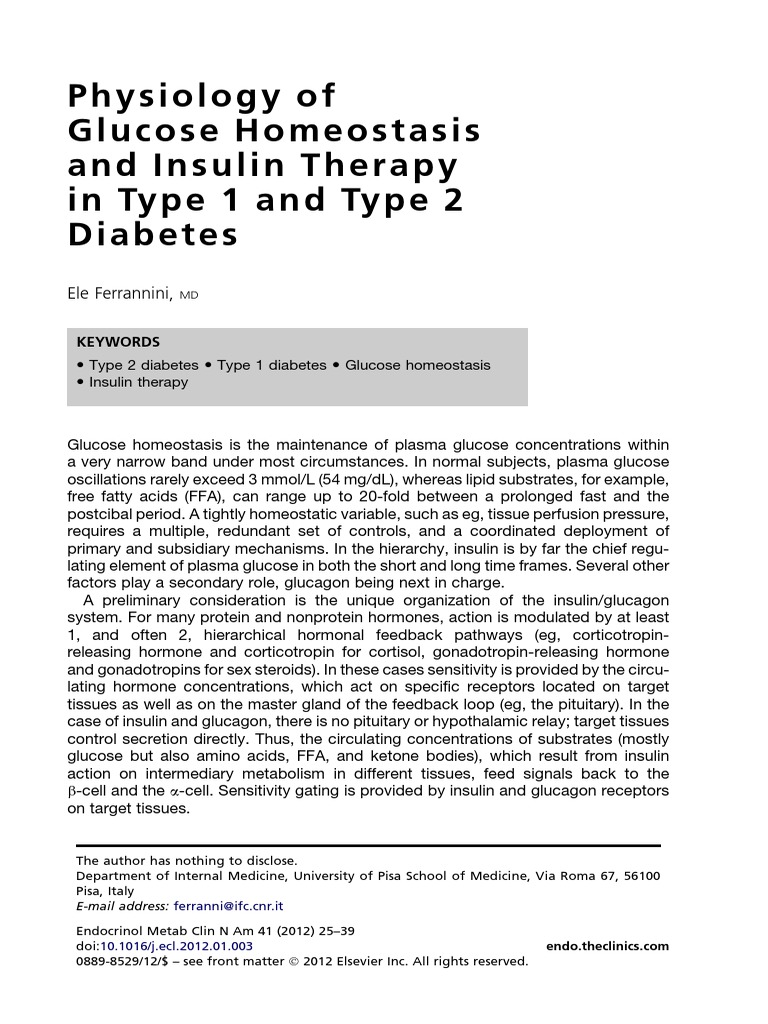 Physiology of Glucose Homeostasis and Insulin Therapy in Type 1 and ...