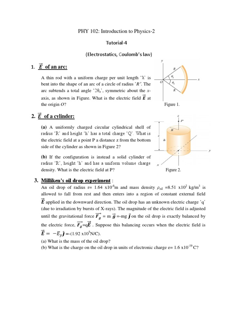 PHY 102: Introduction To Physics-2 Tutorial-4 (Electrostatics, Coulomb ...