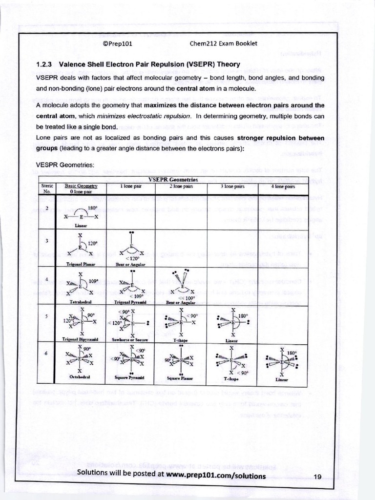 Chem212 VSEPR & Hybridization Guide | PDF | Conformational Isomerism ...