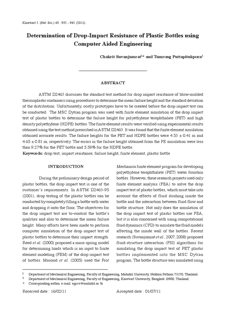 Determination of Drop-Impact Resistance of Plastic Bottles | PDF ...