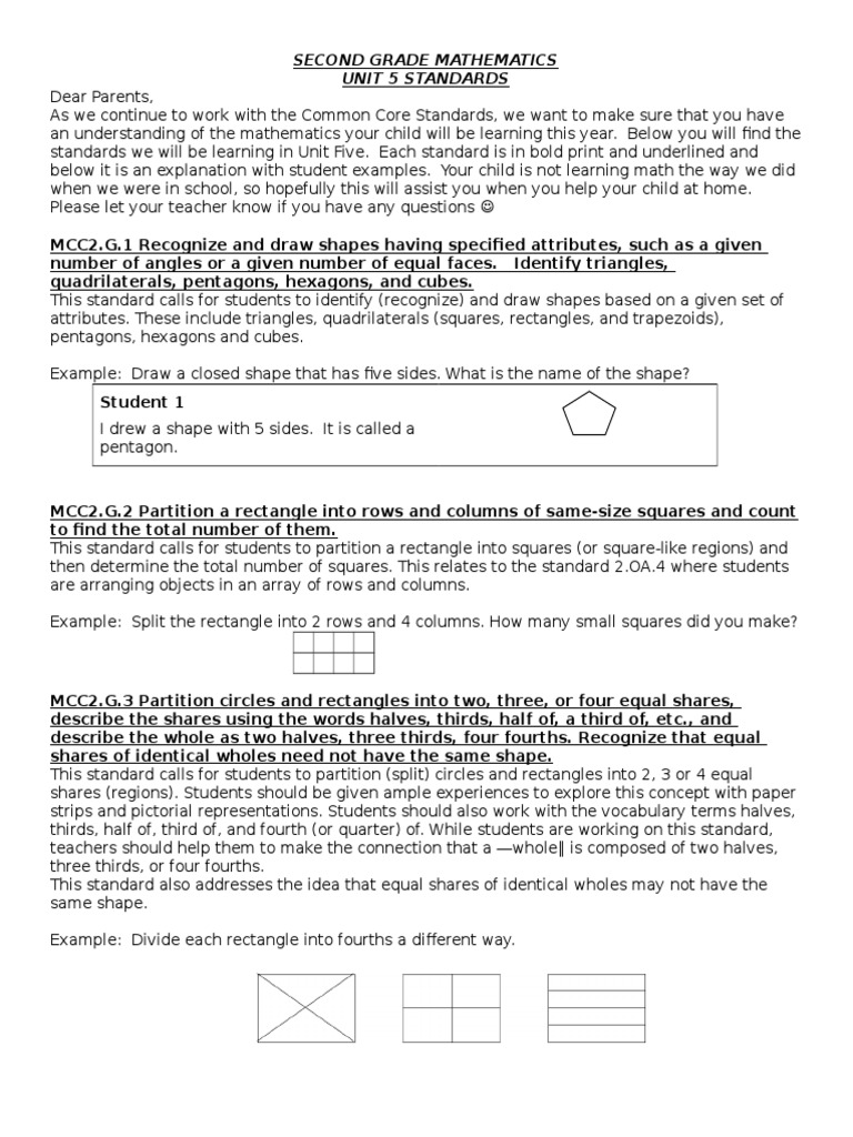 Second Grade Mathematics Unit 5 Standards | PDF | Shape | Rectangle