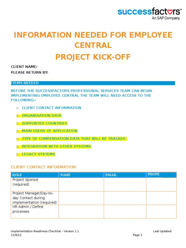 SuccessFactors Implementation Readiness EC | PDF | Identifier | Employment