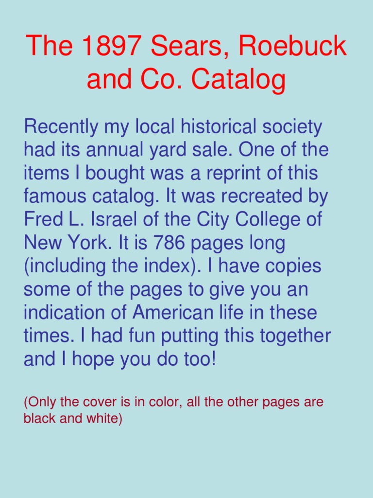 1897 Sears, Roebuck Catalog Overview | PDF