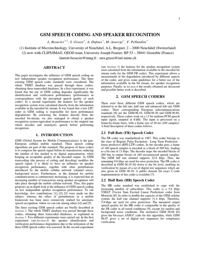 Gsm Speech Coding And Speaker Recognition Pdf Pdf 