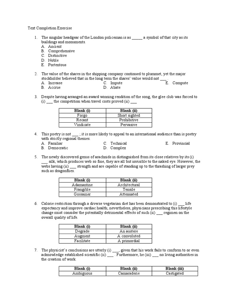 Text Completion Exercise | PDF | Wellness | Medical