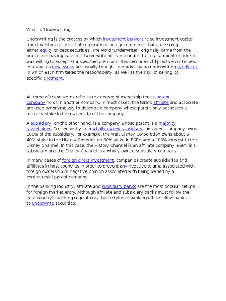 What is 'Underwriting' Explained | PDF | Securities (Finance) | Bonds ...