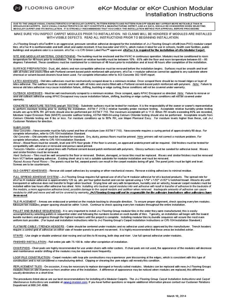 Eko Modular or Eko Cushion Modular Installation Instructions | PDF ...