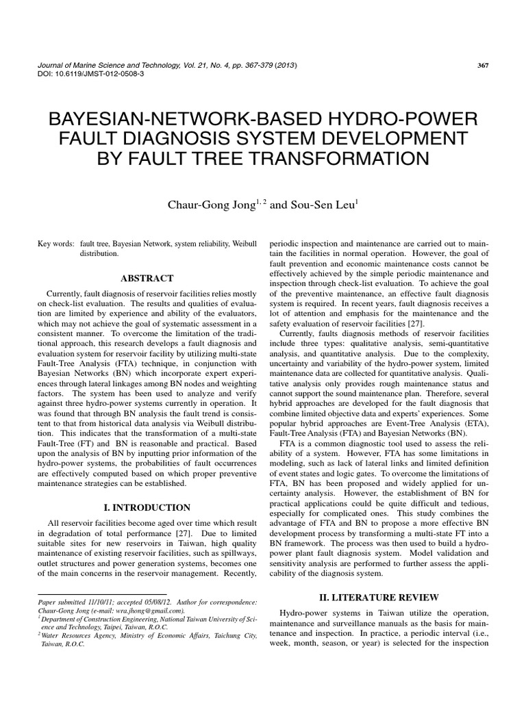 Bayesian-Network-Based Hydro-Power Fault Diagnosis System Development by Fault Tree ...