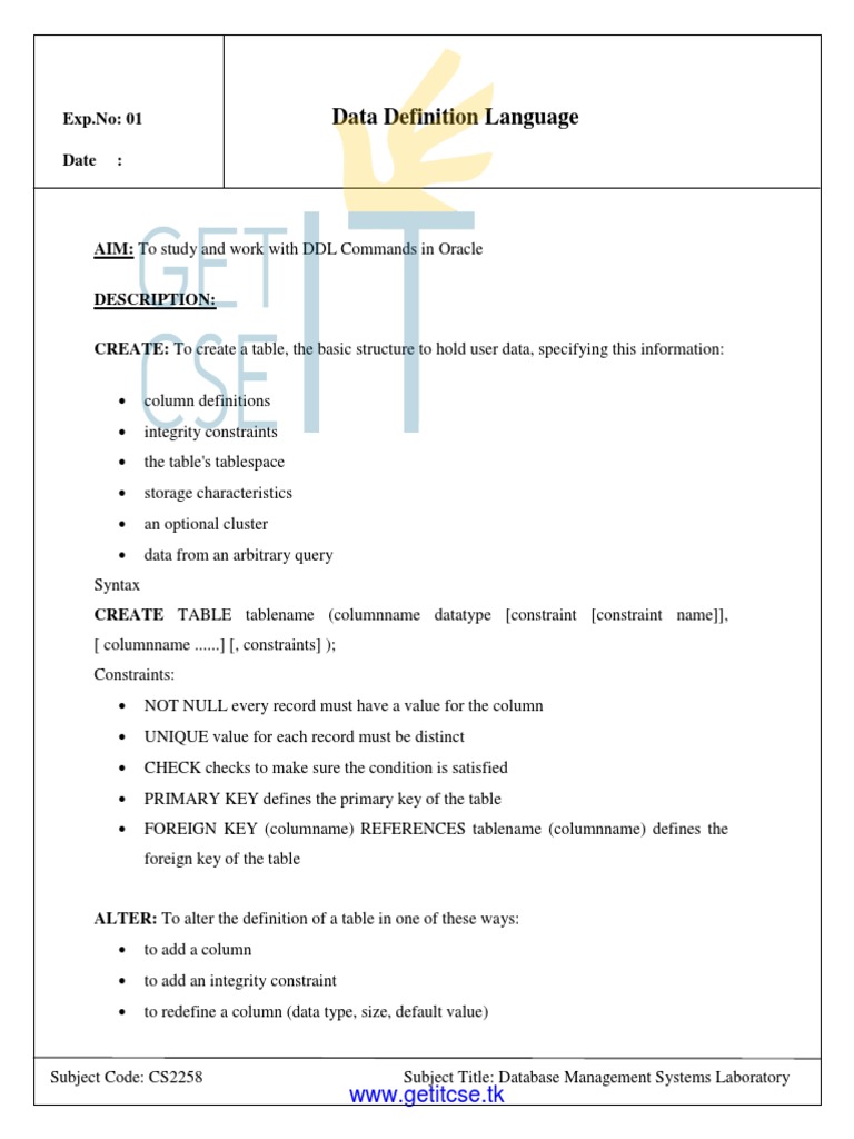 Lab Manual - Dbms-Final PDF | PDF | Table (Database) | Data