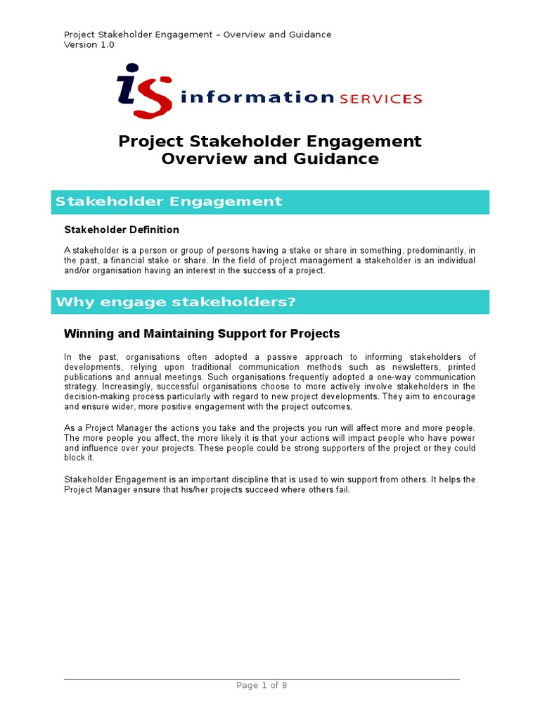 Project Stakeholder Engagement Overview and Guidance | PDF ...
