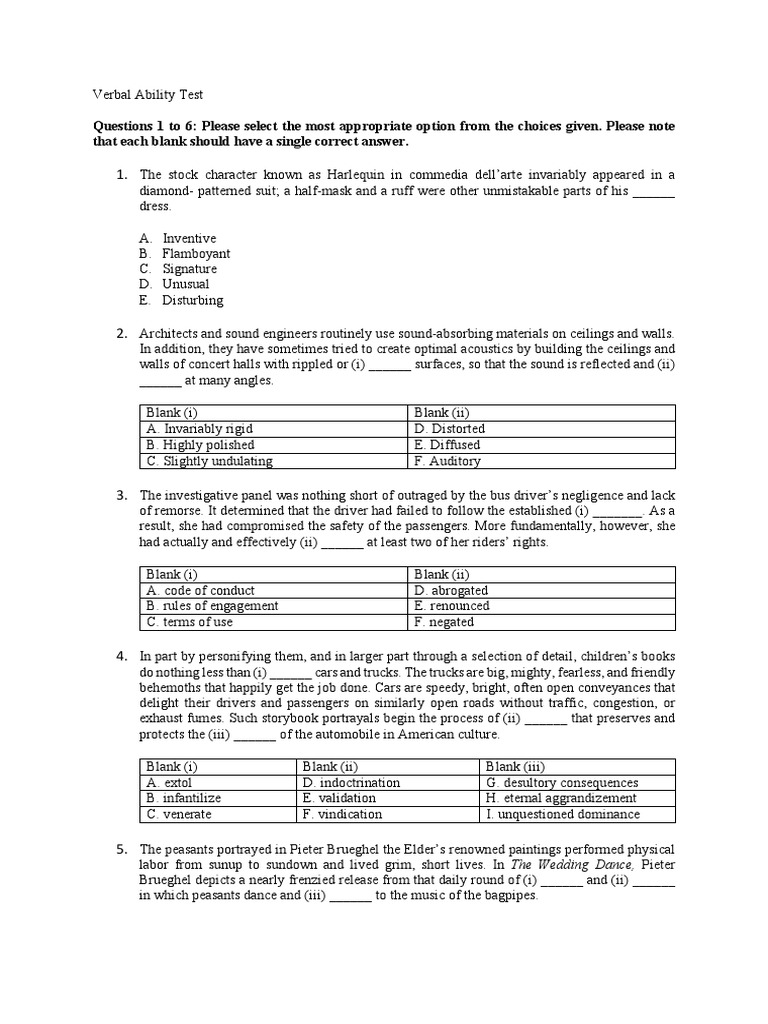 Verbal Ability Test GRE | PDF | National Security Agency