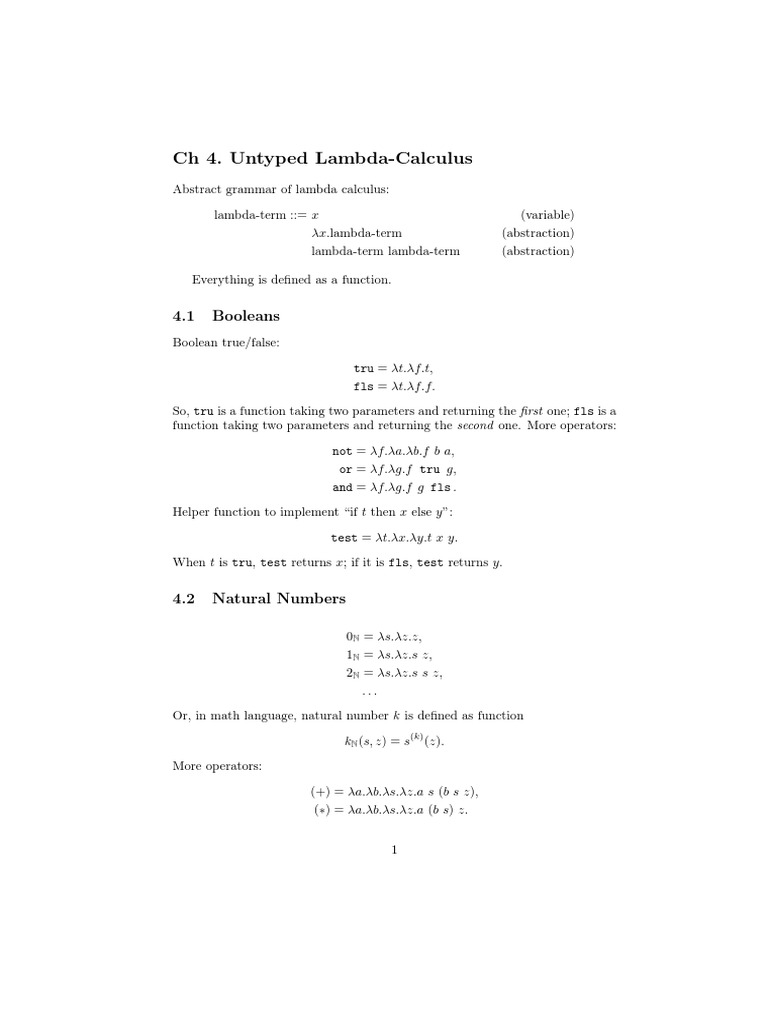 CH 4. Untyped Lambda-Calculus: 4.1 Booleans | PDF