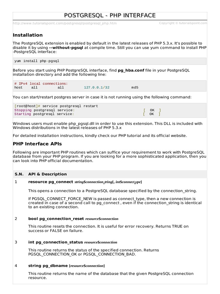 Postgresql - PHP Interface | PDF | Php | Postgre Sql